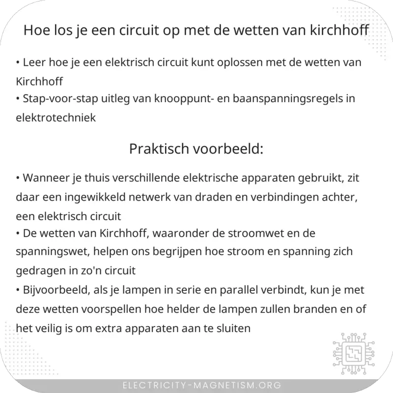 Hoe pas ik de wet van Kirchhoff toe in een elektrisch circuit?