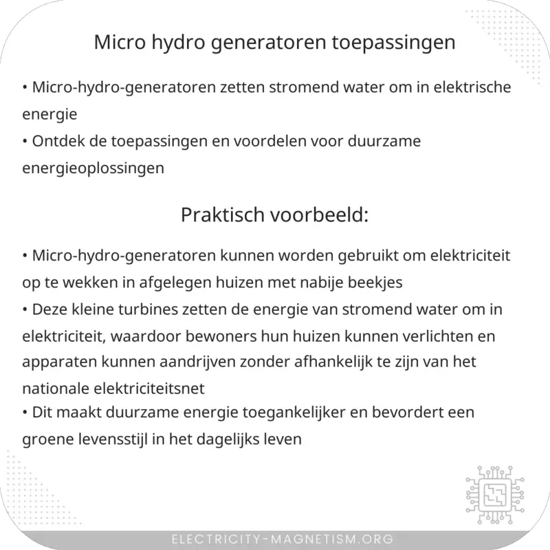 Micro-hydro-generatoren | Toepassingen