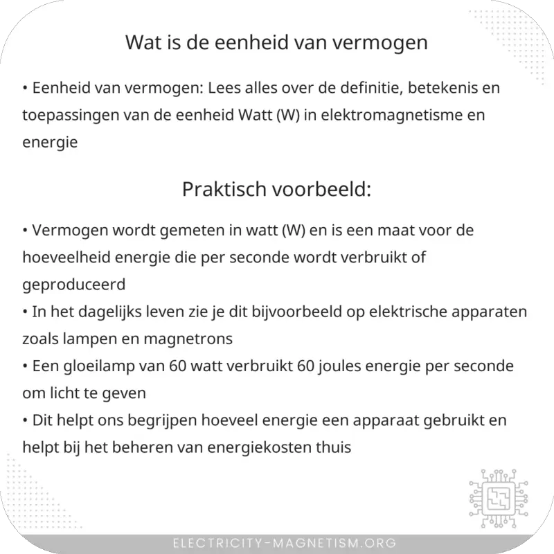 Wat is de eenheid van elektrisch vermogen?
