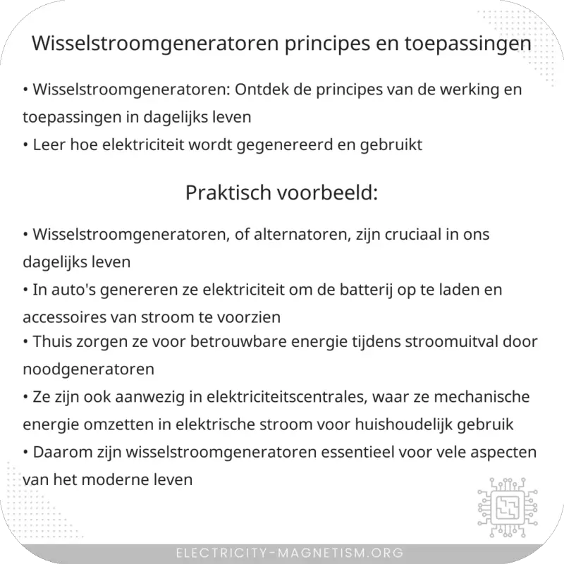 Wisselstroomgeneratoren | Principes en Toepassingen
