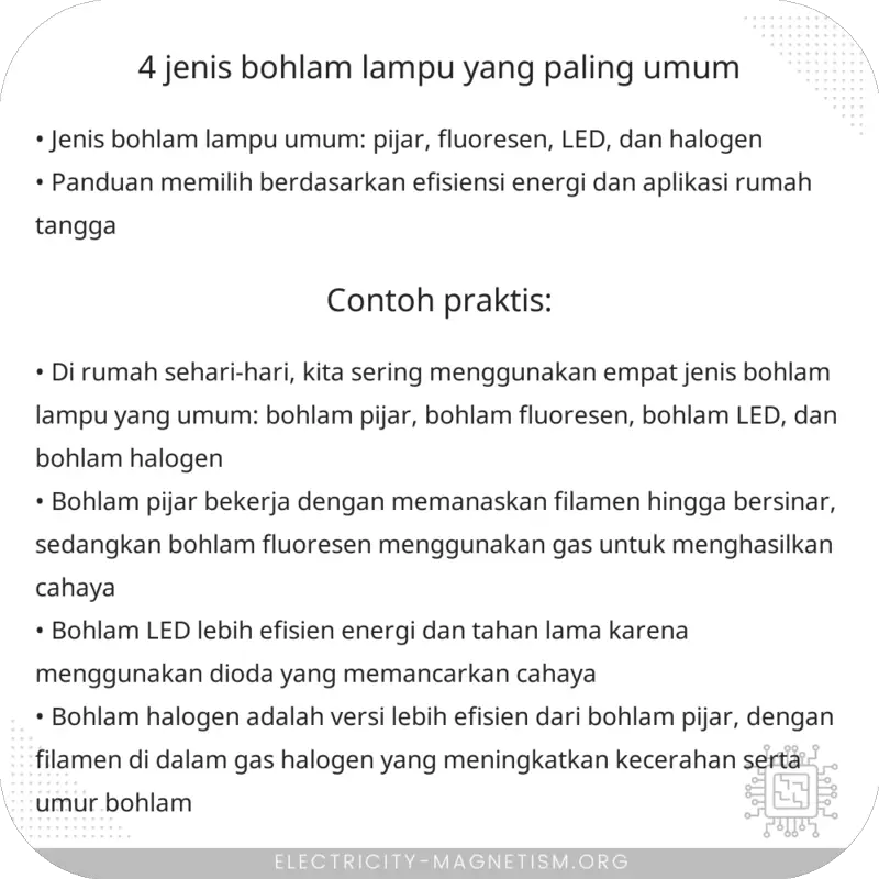 4 Jenis Bohlam Lampu yang Paling Umum – Electricity – Magnetism