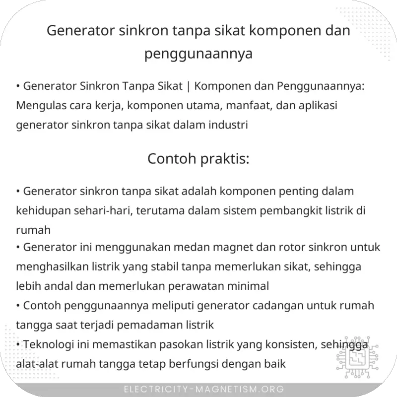 Generator Sinkron Tanpa Sikat | Komponen dan Penggunaannya