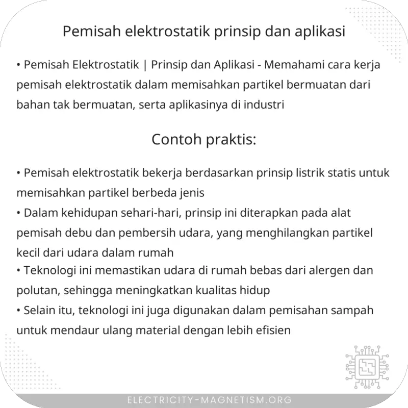 Pemisah Elektrostatik | Prinsip dan Aplikasi – Electricity – Magnetism