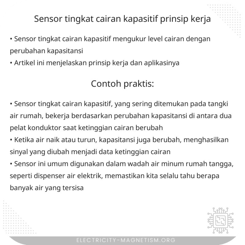 Sensor Tingkat Cairan Kapasitif | Prinsip Kerja